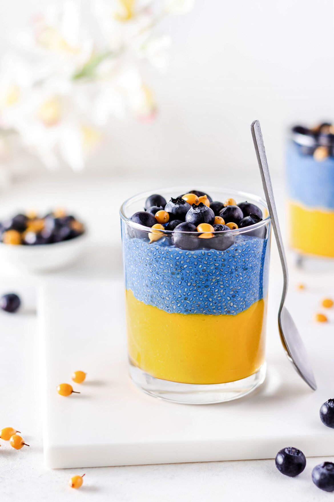 Blue Chia Pudding with Mango