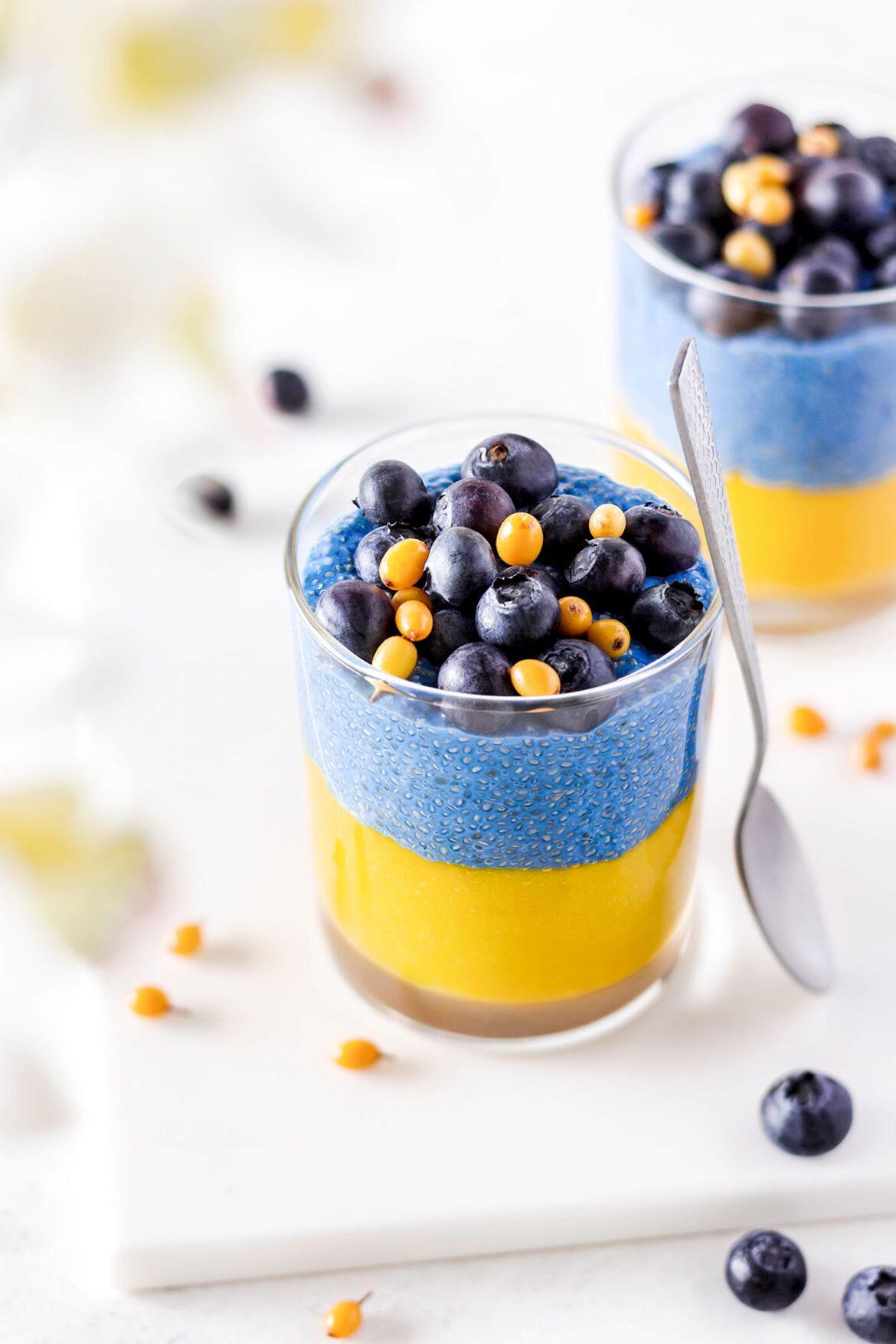 Blue Chia Pudding with Mango
